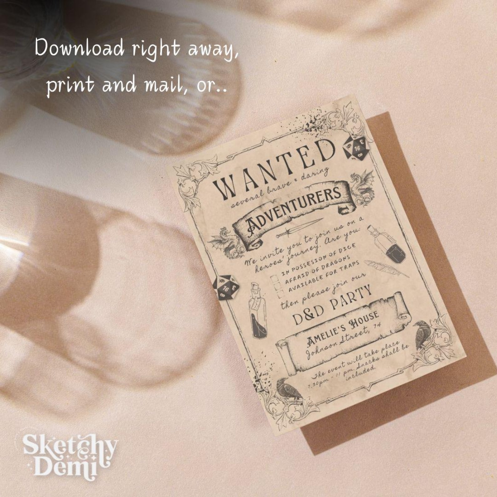 Dnd Invitation Template, Canva, Dungeons and Dragons Game Invitation ...