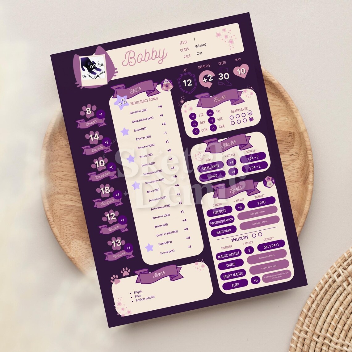 Dnd Character Sheet Kitty Themed Customisable Beginner Kids ...