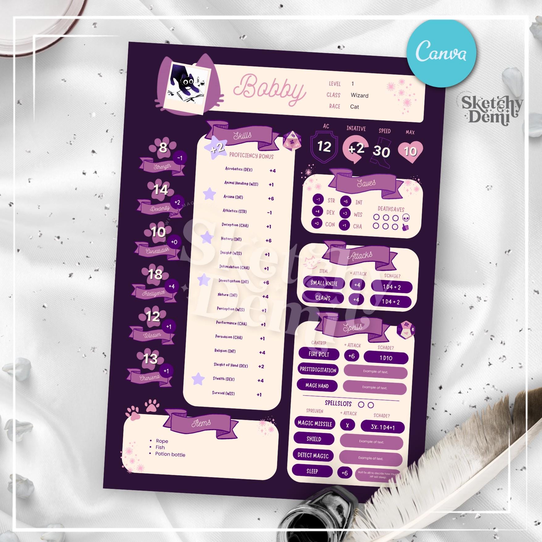 Dnd Character Sheet Kitty Themed Customisable Beginner Kids ...