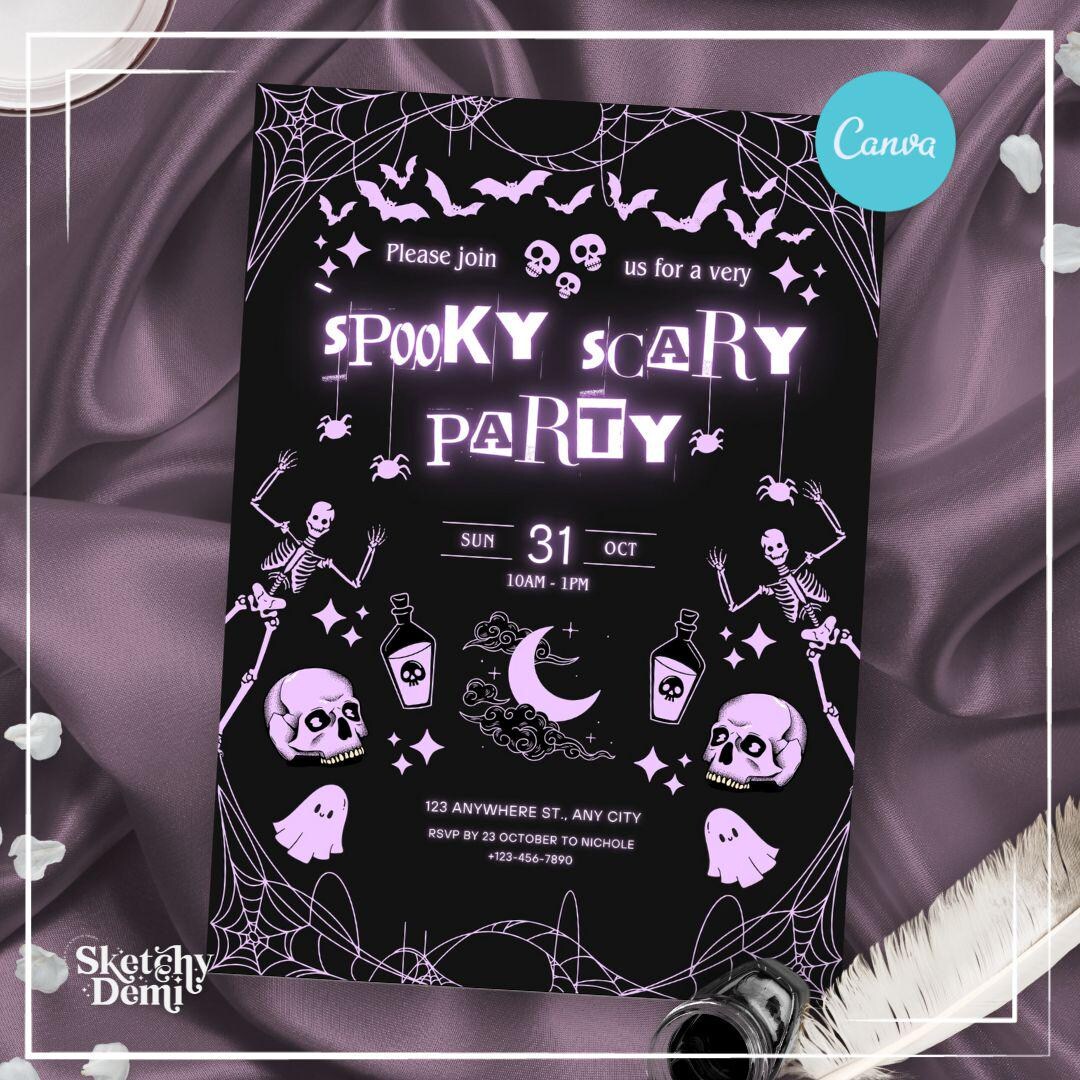 Spooky Scary Dnd Inviation Whimsical Cozy Canva Editable Halloween ...