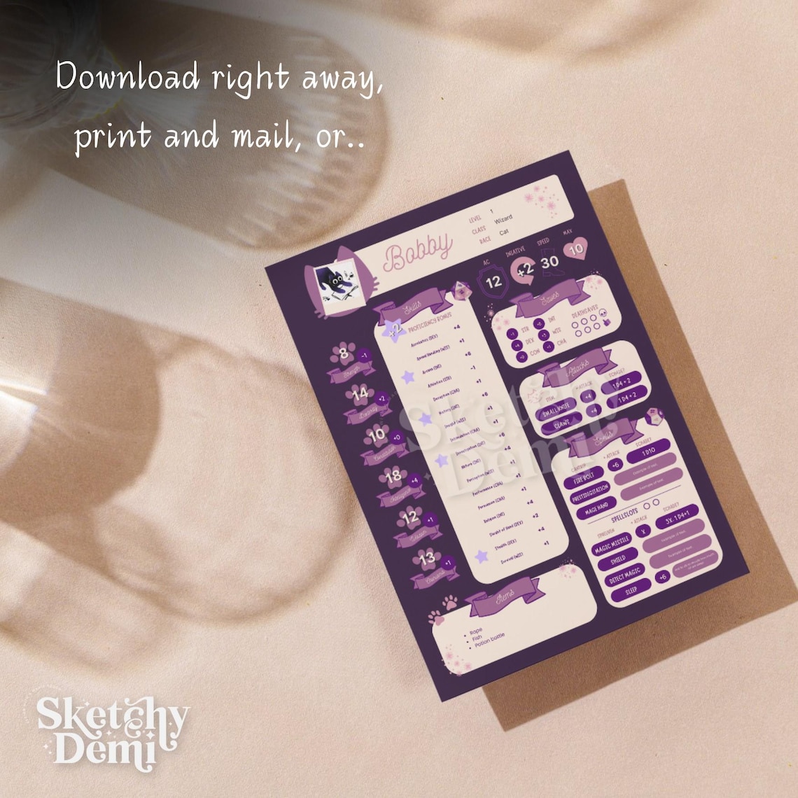 Dnd Character Sheet Kitty Themed Customisable Beginner Kids ...