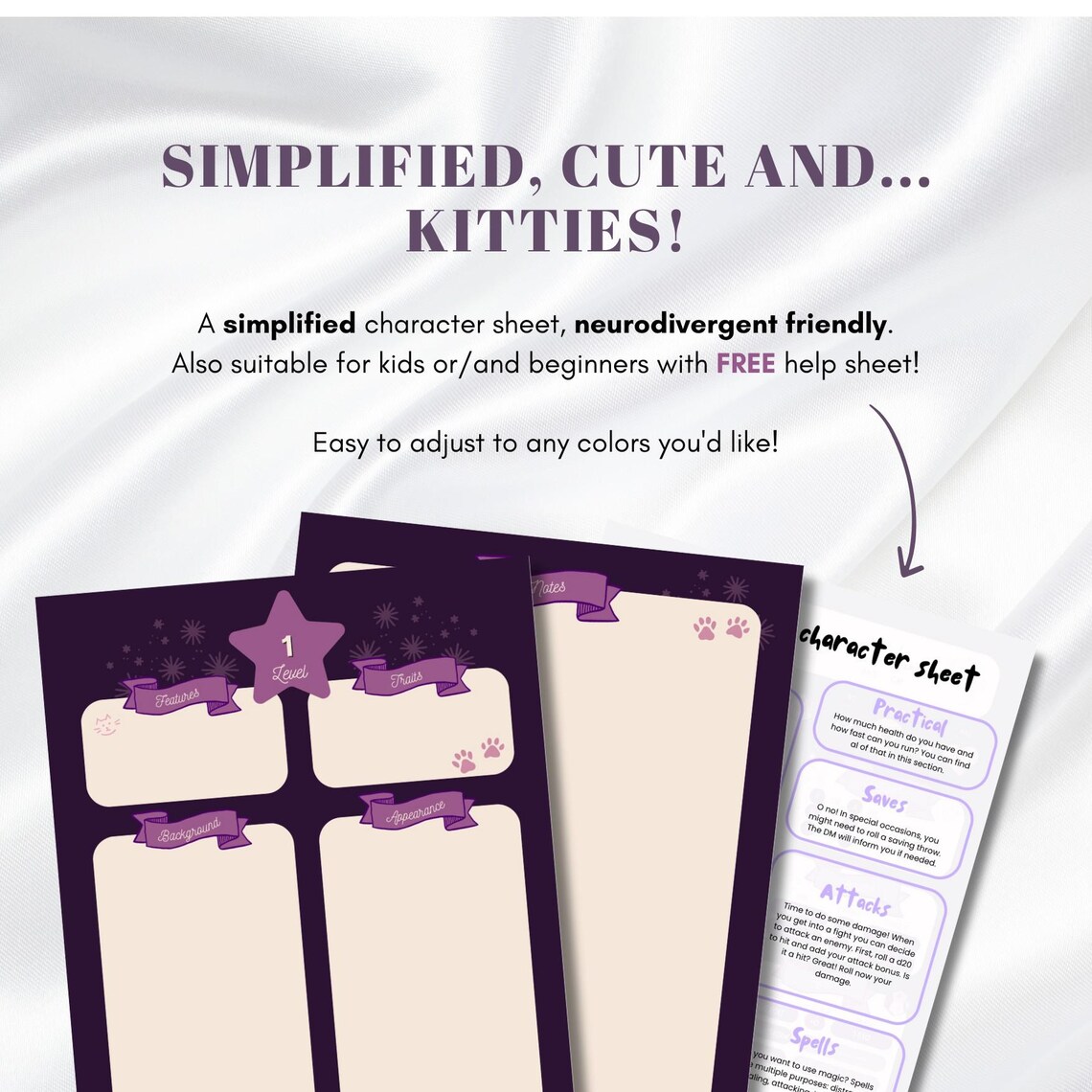 Dnd Character Sheet Kitty Themed Customisable Beginner Kids ...