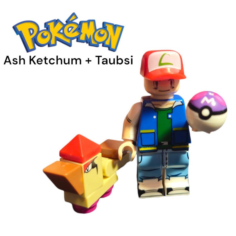 Pokemon Ash Ketchum and Pidgey Custom Art Building Minifigures Moc ...