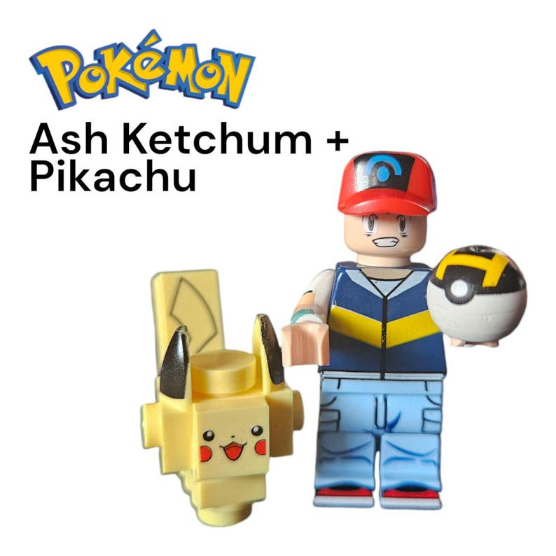 Pokemon Ash Ketchum and Pikachu Custom Art Building Minifigures Moc ...