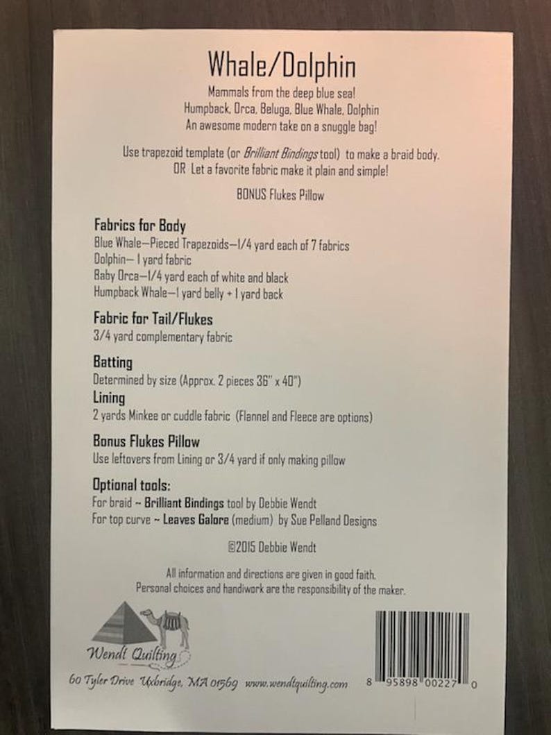 Snuggle Tails Whale/dolphin Tale Pattern Wendt Quilting - Etsy