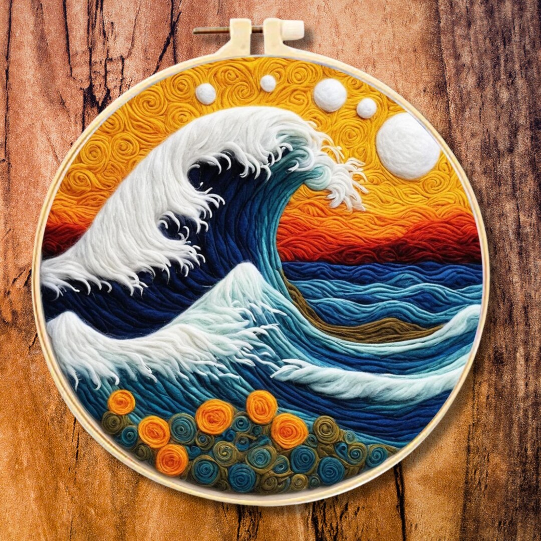 DIY Needle Felting Kit: Beginner Wool Painting, Ocean Wave (7.87 Inch ...