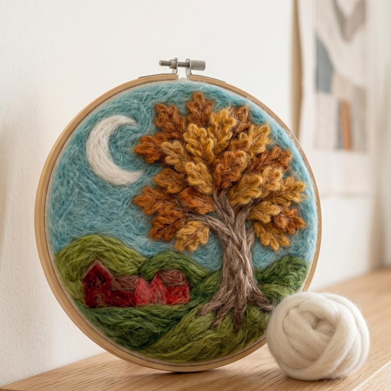 Oak Tree Needle Felting Kit – Beginner Wool Painting Set, DIY Craft Kit ...