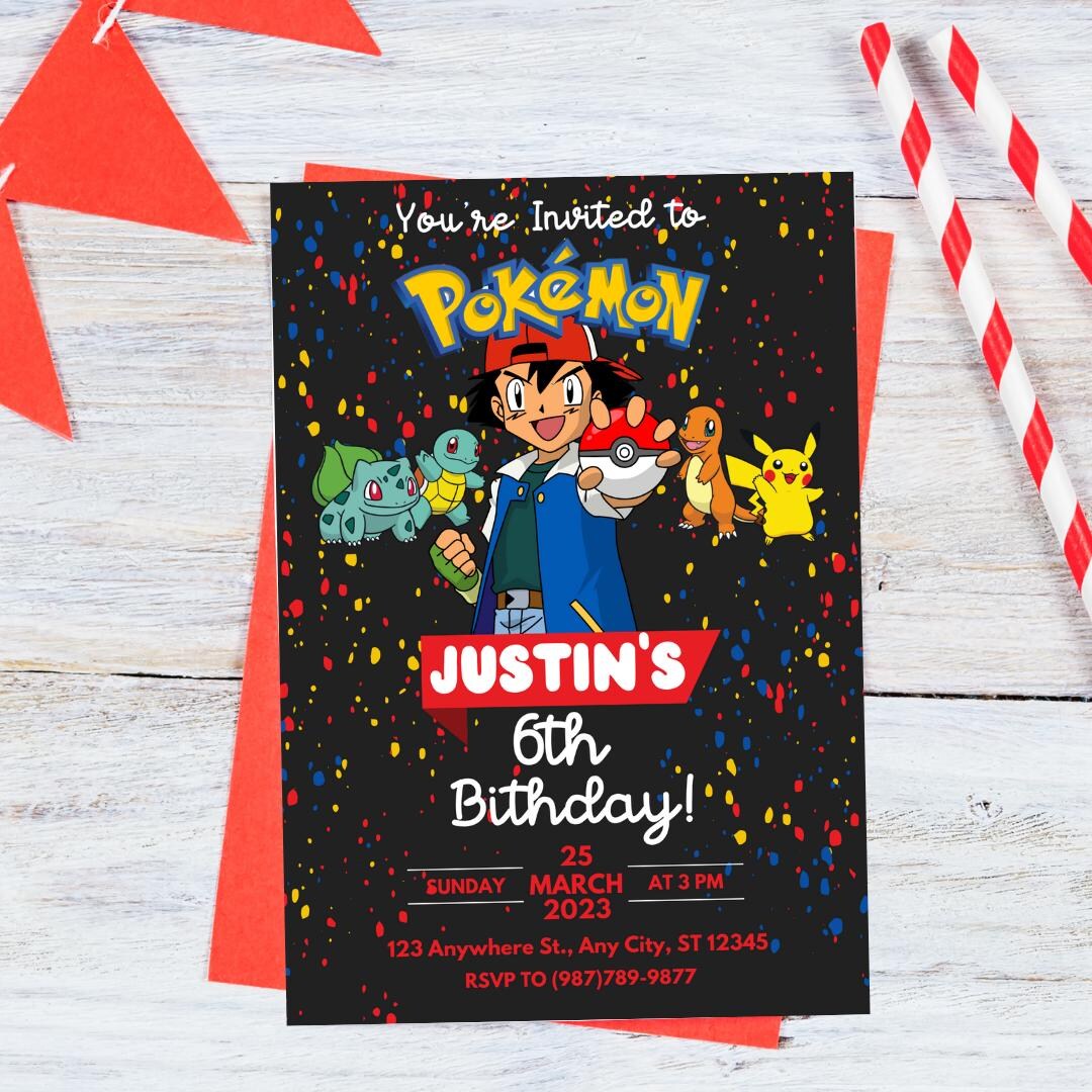 Invitación digital editable para fiesta de cumpleaños de niño Pokémon ...