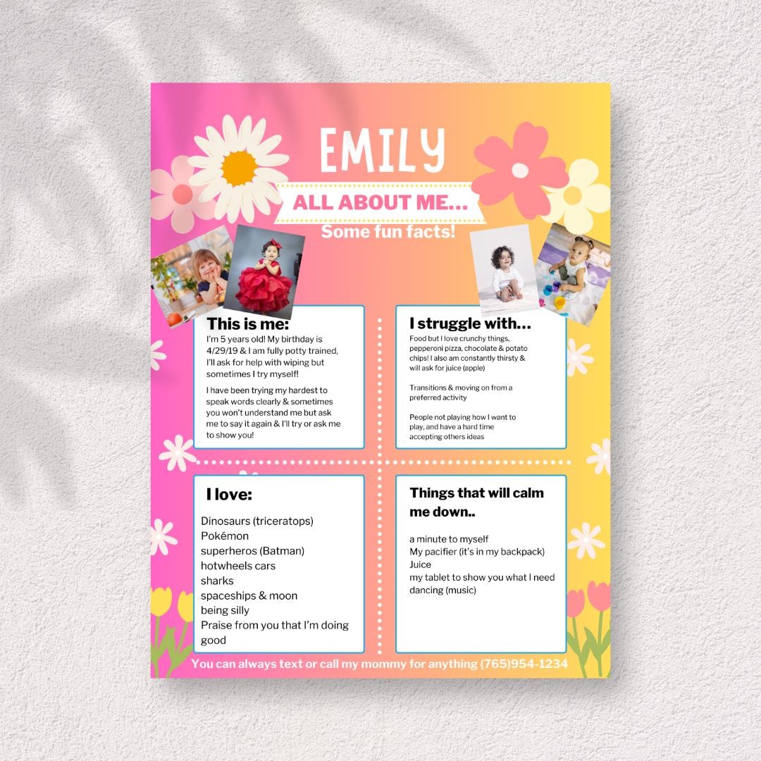 All About Me Printable Girl Editable Digital Template Kids My Favorite ...