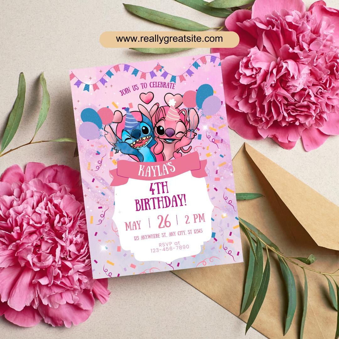 Stitch and Angel Girl Birthday Party Digital Invitation Editable ...