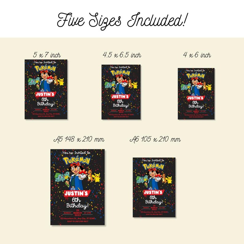 Invitación digital editable para fiesta de cumpleaños de niño Pokémon ...