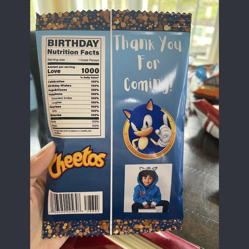 Sonic Boy Birthday Party Digital Chip Bag Editable Template Sonic the ...