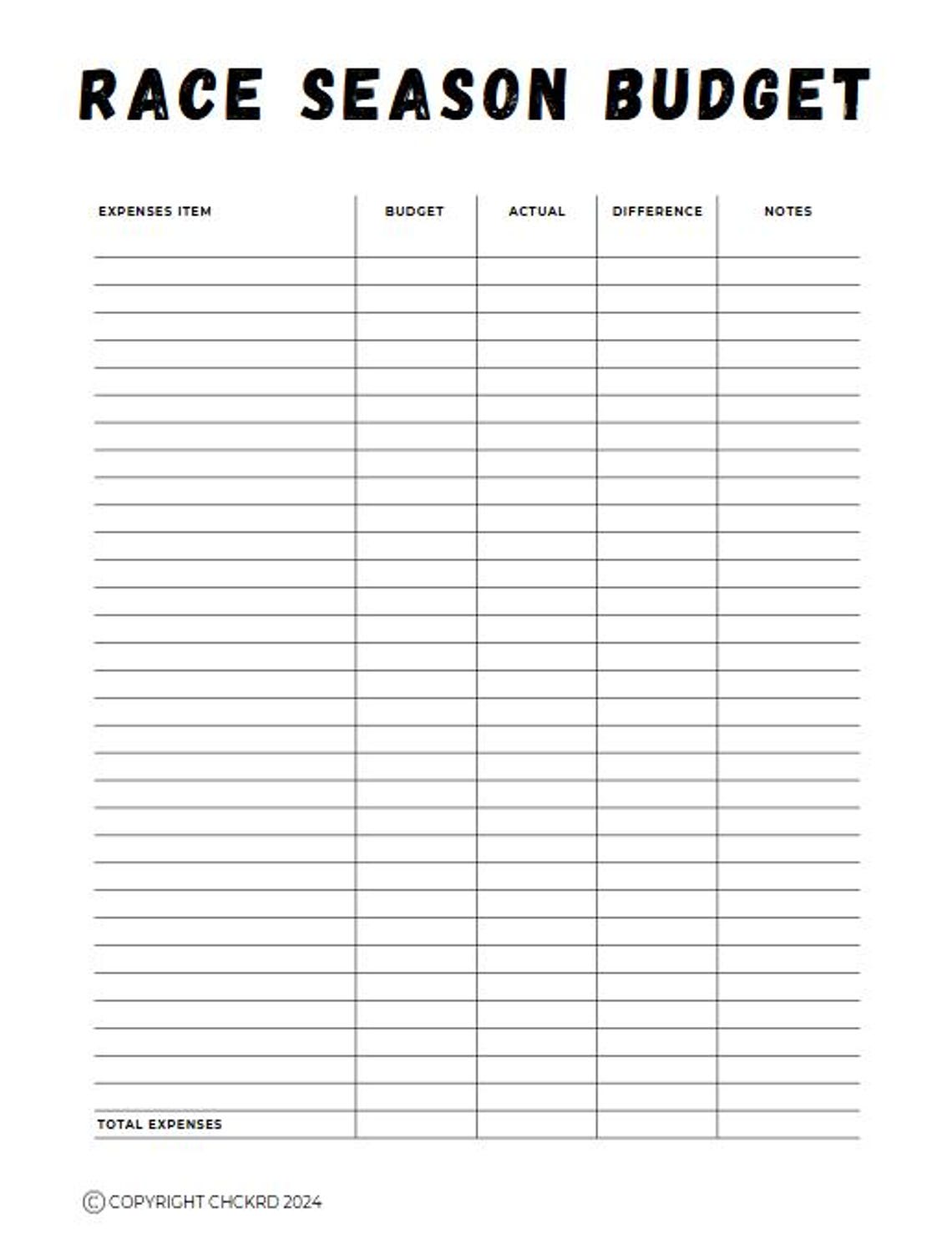 Racing Budget Tracker - Digital Download - Printable Motorsports ...