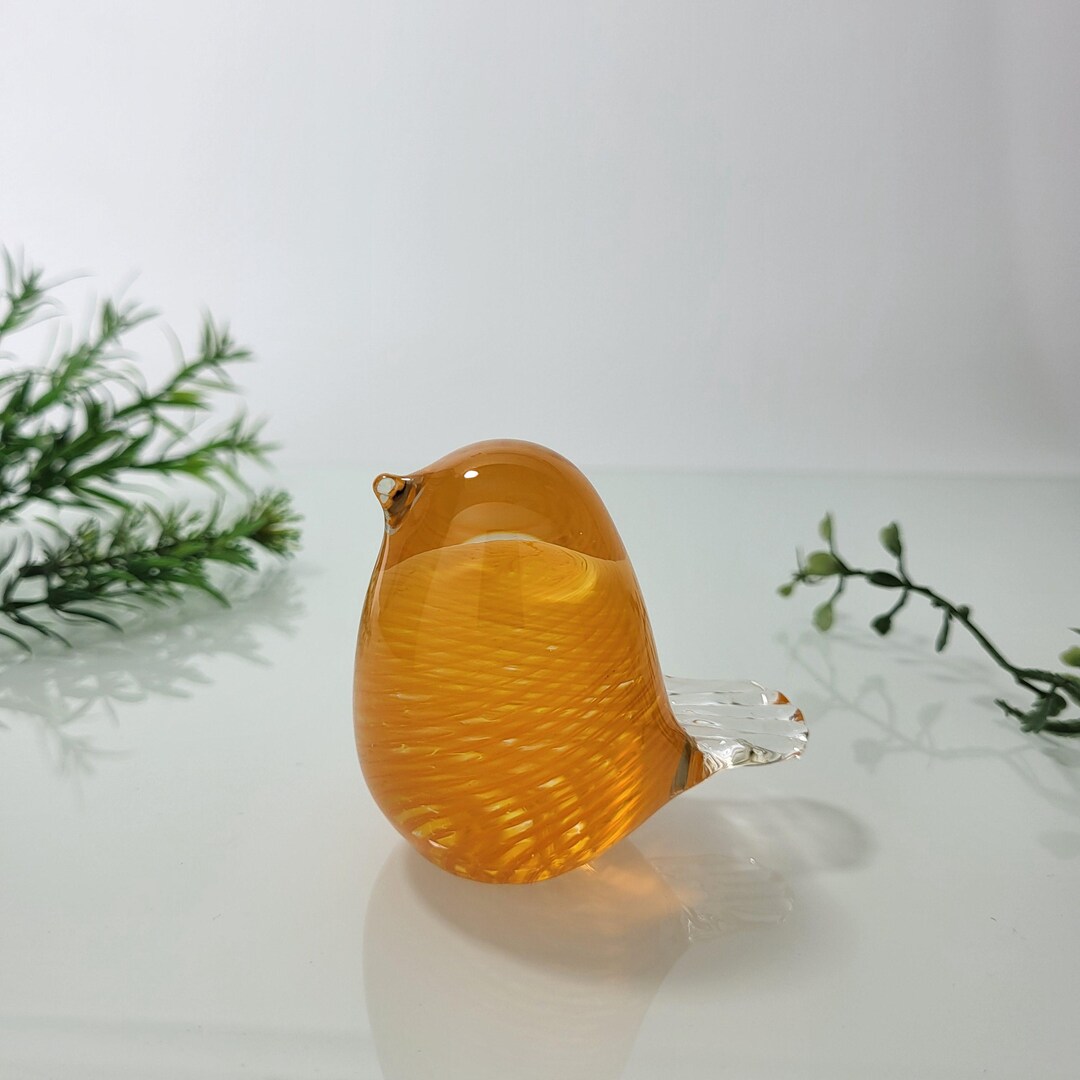 Bold Orange Glass Bird Figurine, Handblown Glass, Office Decor, Bird ...