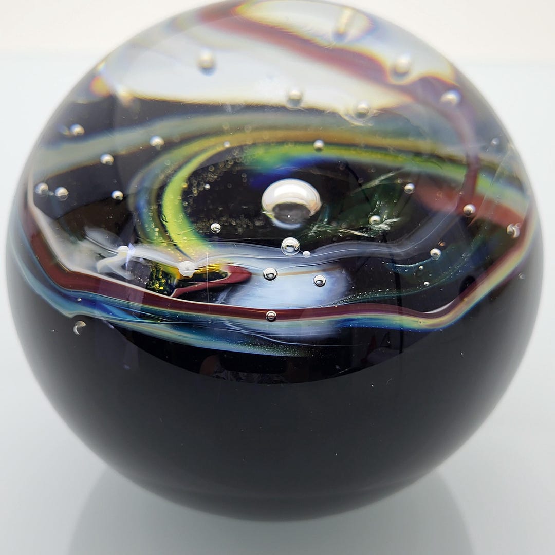 Blown Glass Space Paperweight in Blacks, Golds, White and Burgundy ...