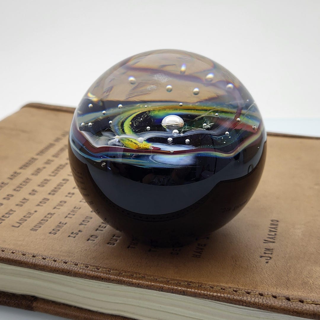 Blown Glass Space Paperweight, Blacks, Golds, White and Burgundy ...