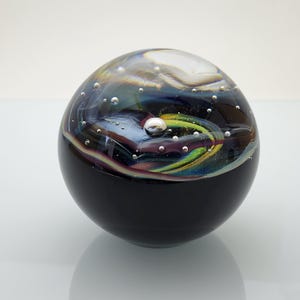 Blown Glass Space Paperweight, Blacks, Golds, White and Burgundy ...