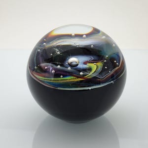 Blown Glass Space Paperweight in Blacks, Golds, White and Burgundy ...