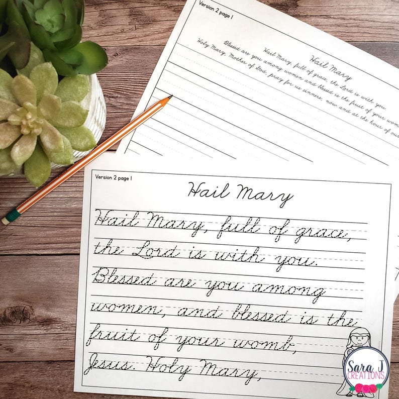 Catholic Handwriting Practice, Catholic Prayers for Kids, Handwriting ...