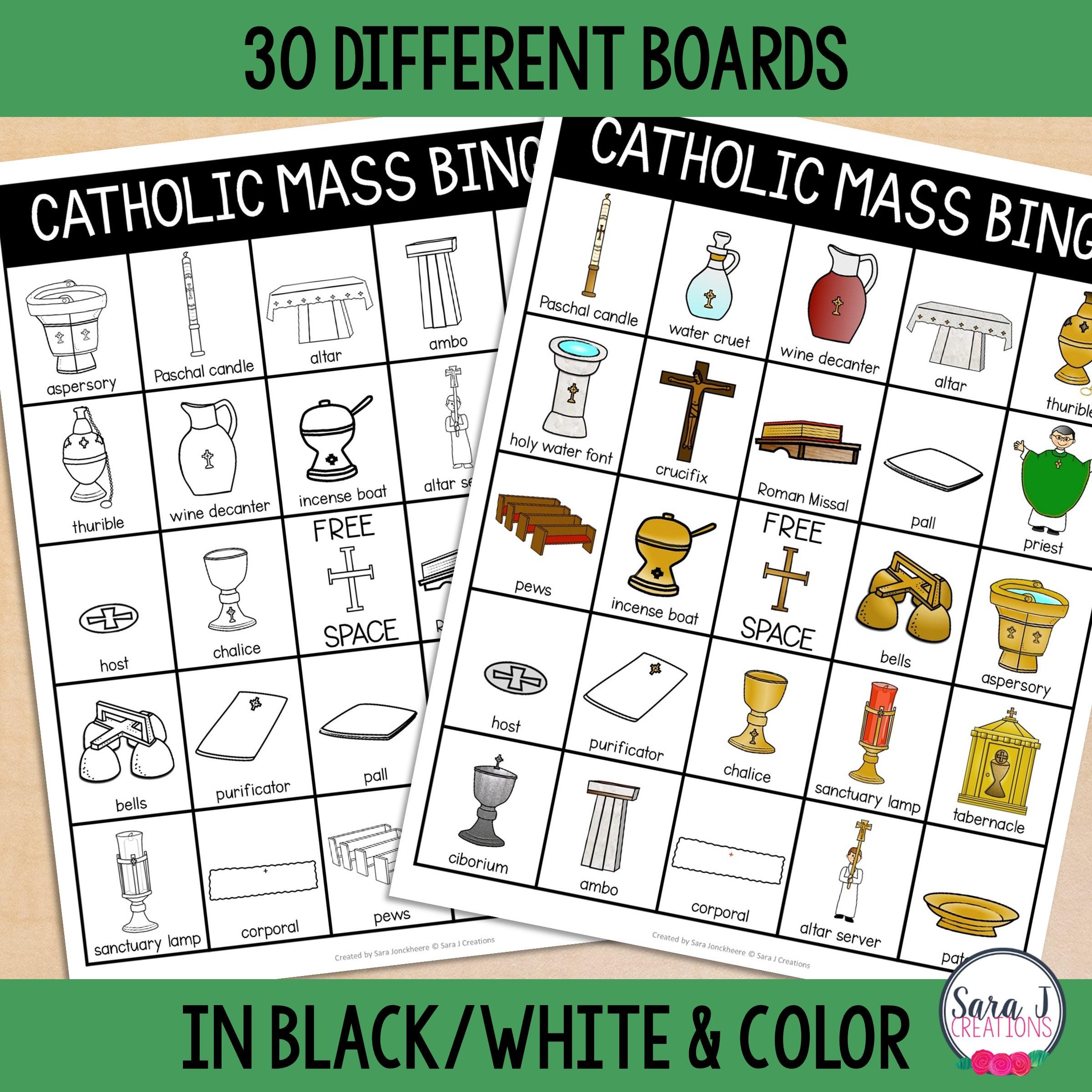 Catholic Mass Objects Bingo Cards, Parts of the Catholic Mass Games for ...