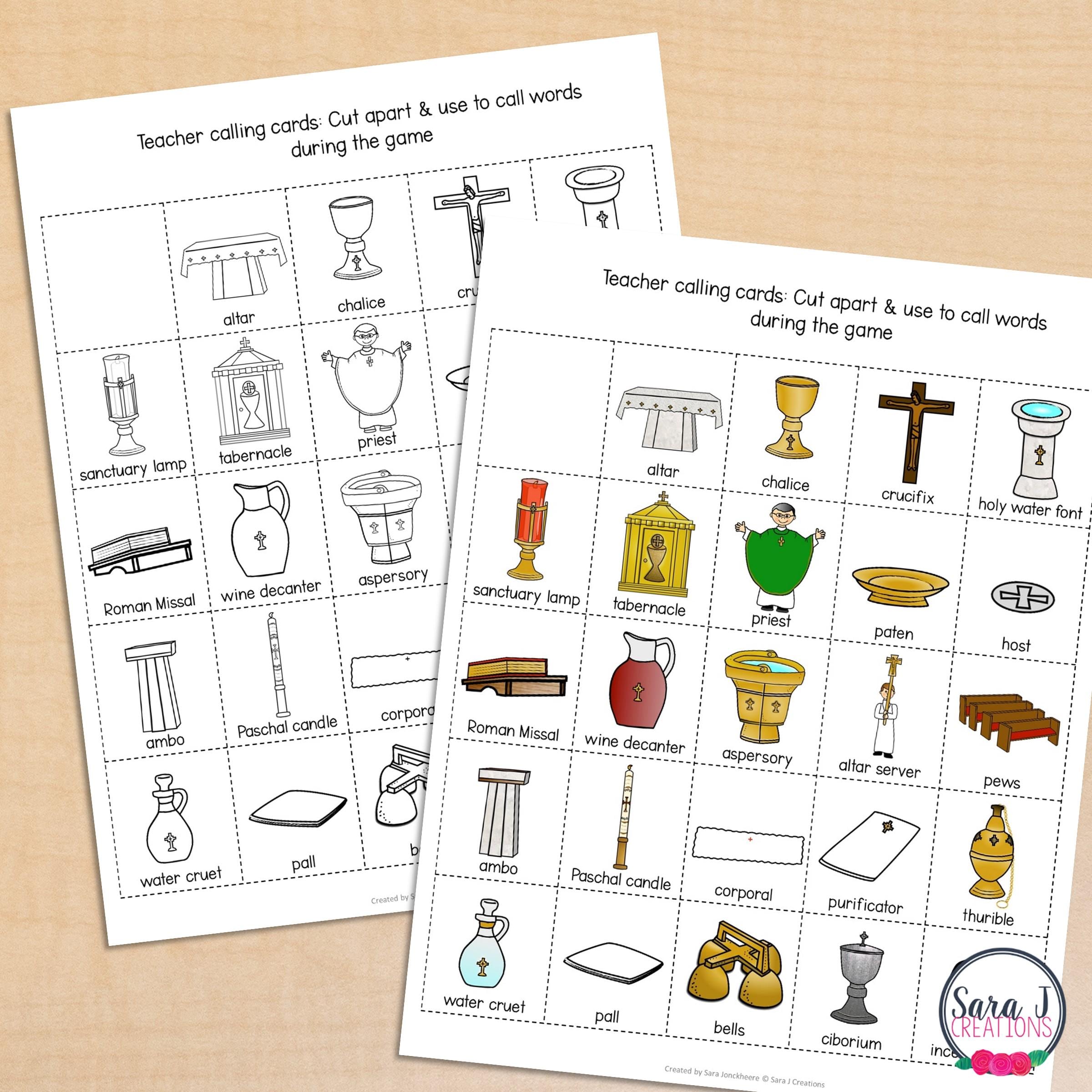 Catholic Mass Objects Bingo Cards, Parts of the Catholic Mass Games for ...