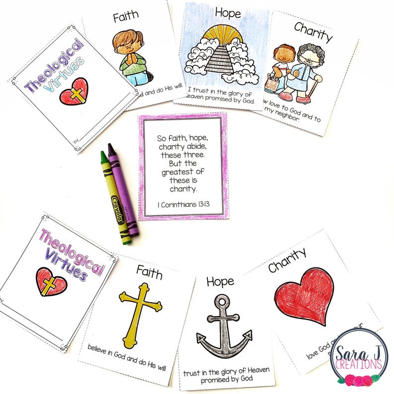 Catholic Theological Virtues for Kids Mini Book, Faith Hope Charity ...