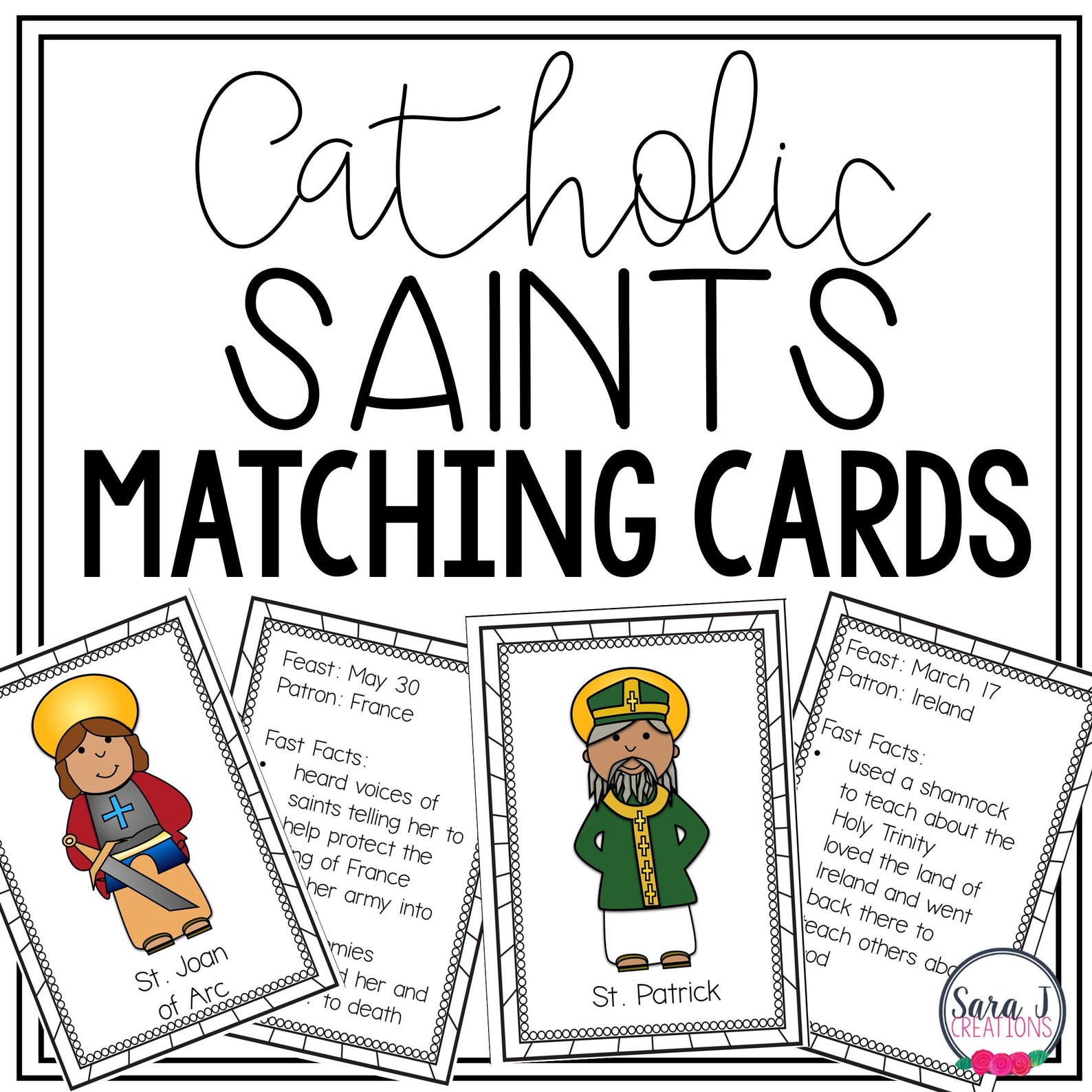 Catholic Saints Matching Card Game Activities, All Saints' Day ...