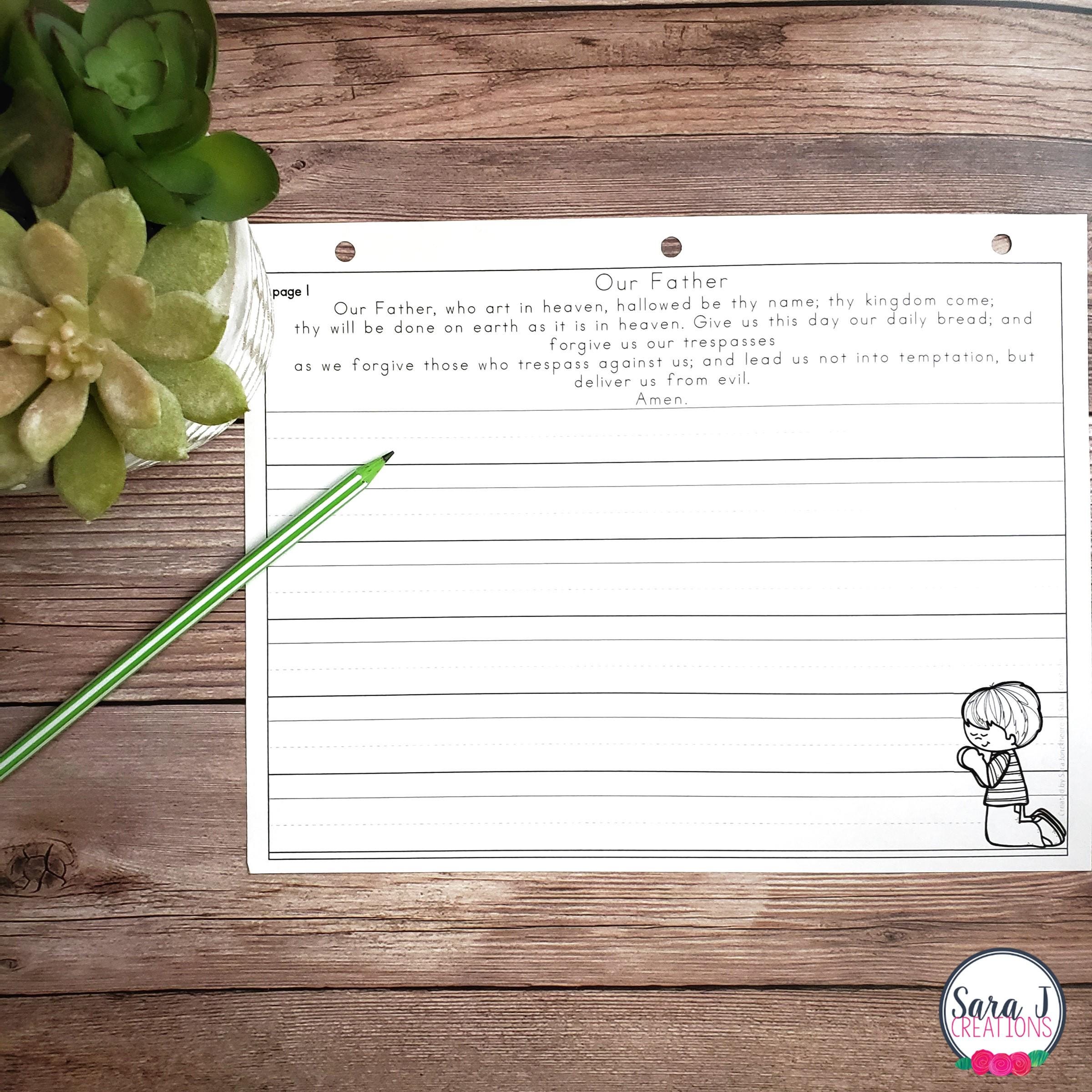 Catholic Handwriting Practice, Catholic Prayers for Kids, Handwriting ...