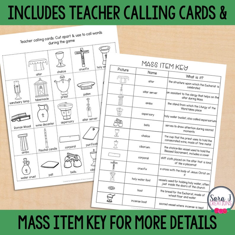 Catholic Mass Objects Bingo Cards, Parts of the Catholic Mass Games for ...
