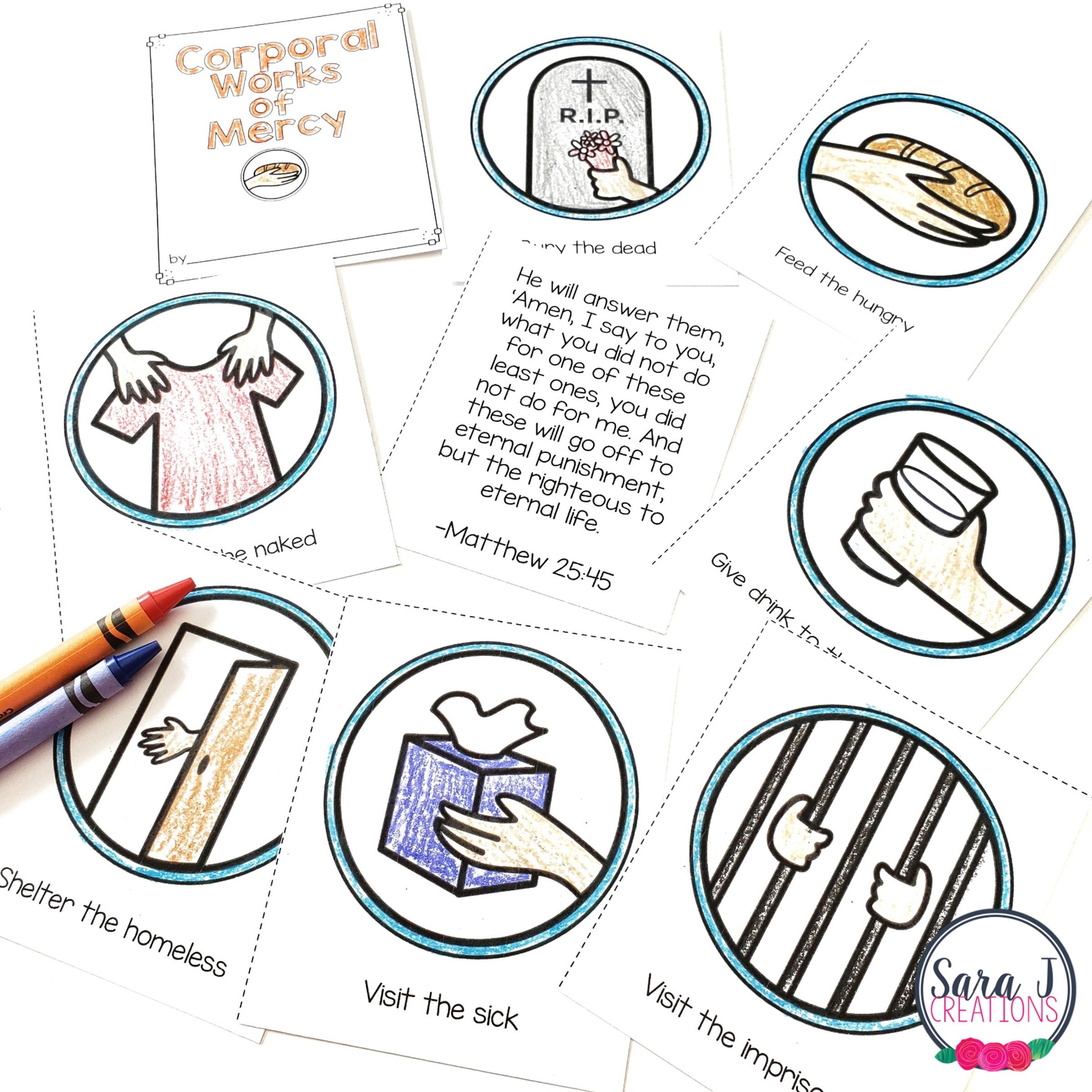 Works of Mercy Catholic Mini Book for Kids, Corporal Works of Mercy and ...