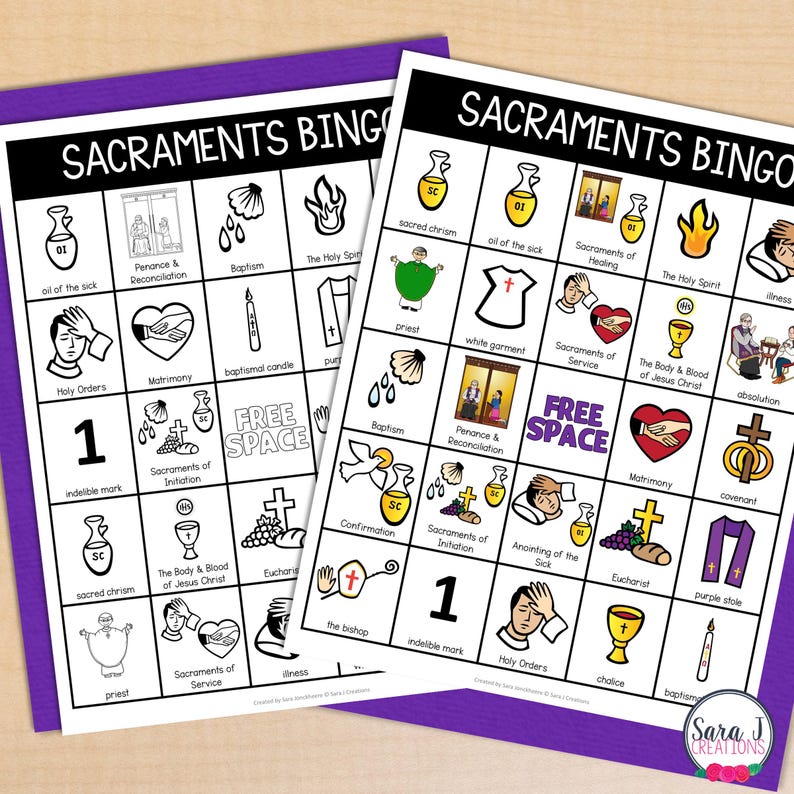 Catholic Sacraments Bingo - Activities for Baptism, Reconciliation ...
