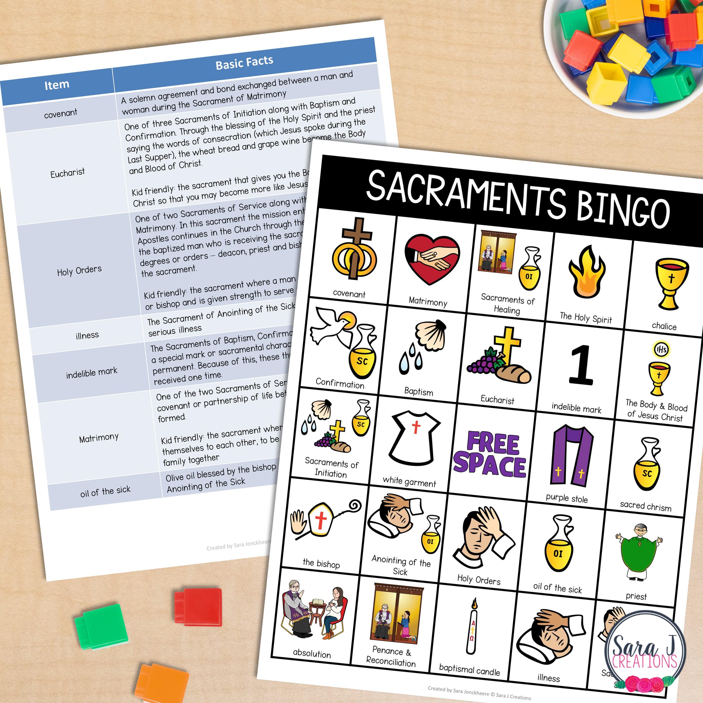 Catholic Sacraments Bingo - Activities for Baptism, Reconciliation ...