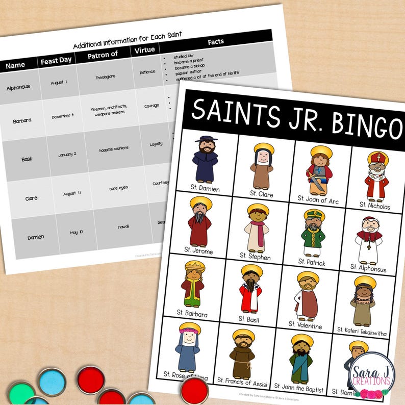 Catholic Saints Junior Bingo Game, All Saints Day Activities for Kids ...