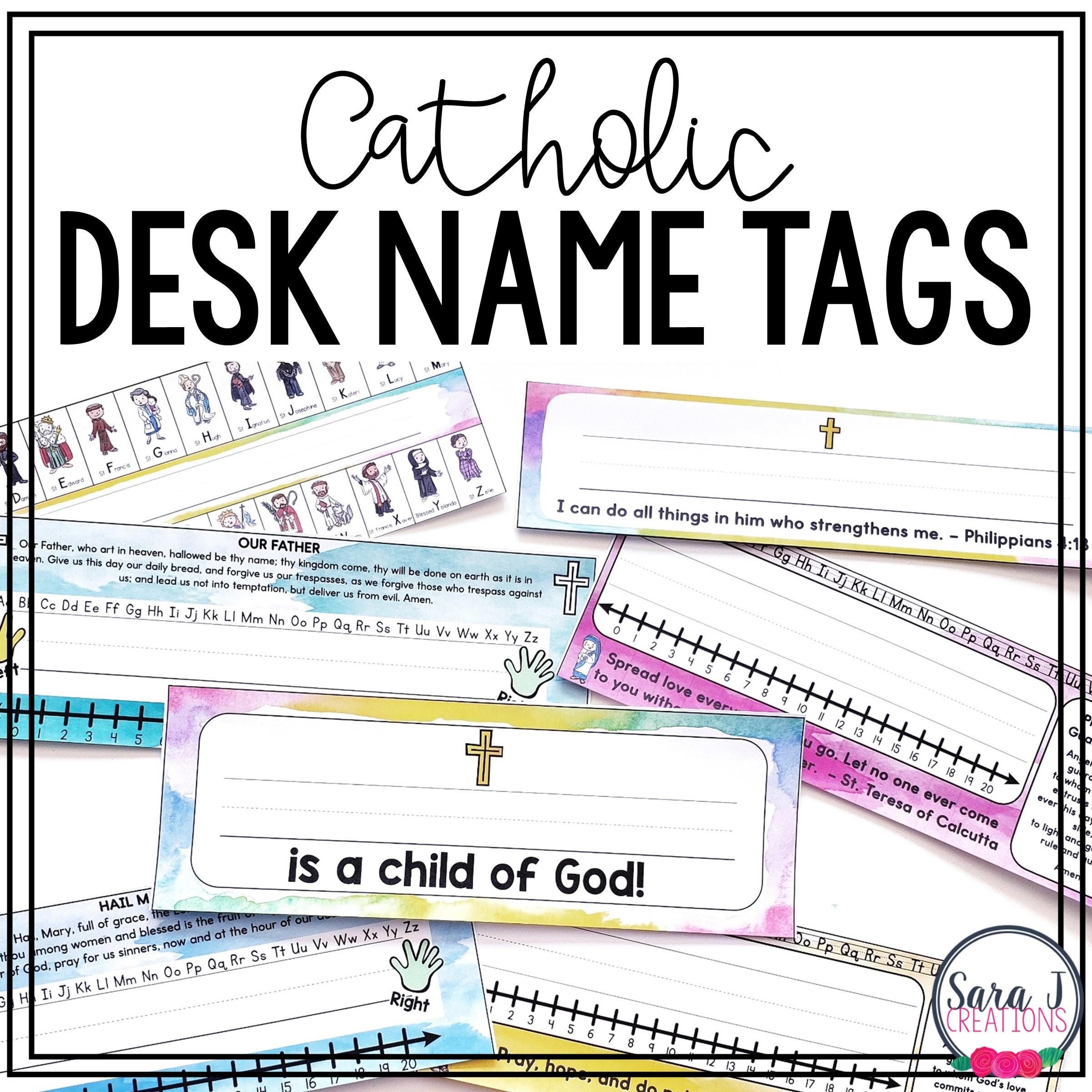 Catholic Desk Name Tags, Catholic Classroom Decor, Printable Desk ...