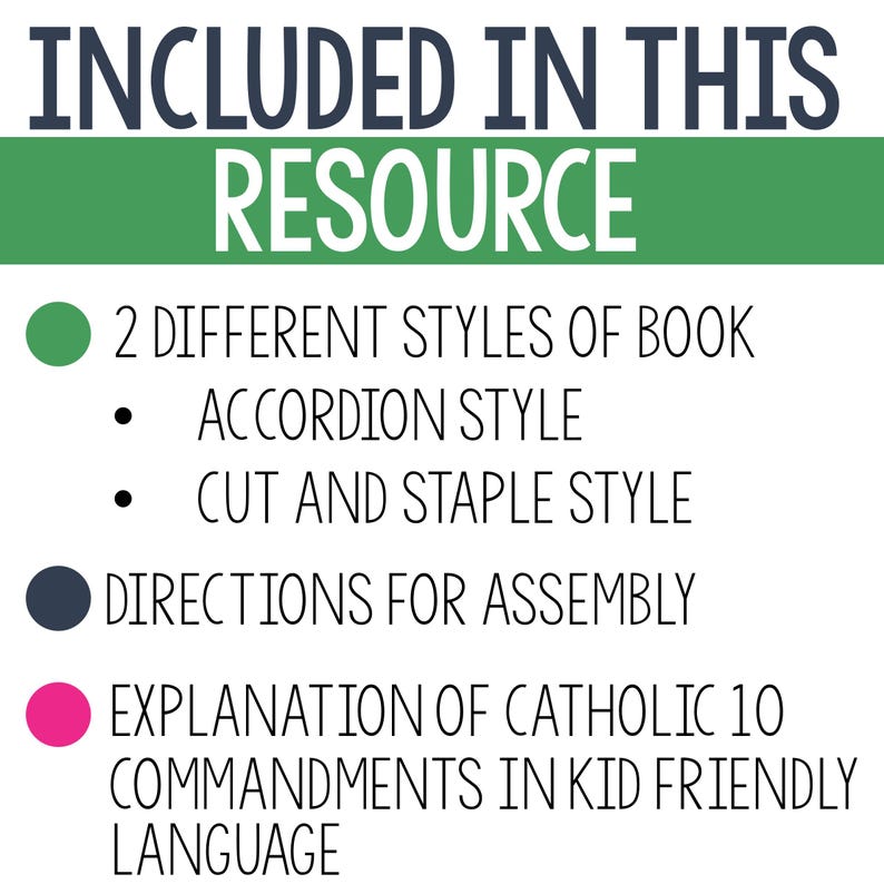 Catholic Ten Commandments Mini Book for Kids, Ten Commandments ...