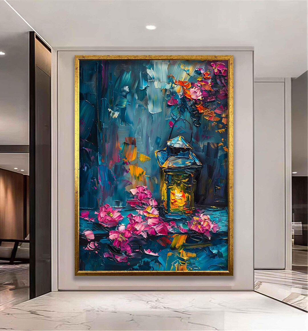 Colorful Abstract Oil Lamp Framed Canvas Print, Modern Western Art ...