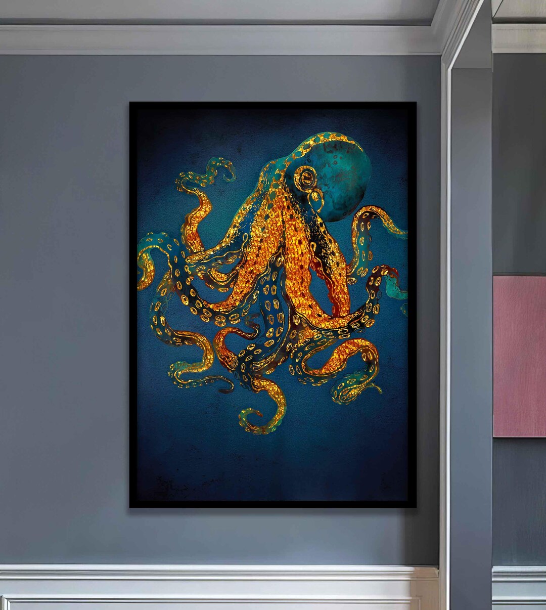 Giant Octopus Painting - Majestic Sea Creature Canvas Art for Wall ...