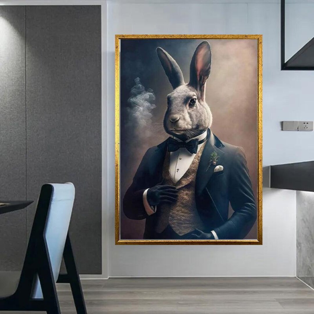 Rabbit Wall Art, Animals Wall Decor, Rabbit in Red Tuxedo Canvas Print ...