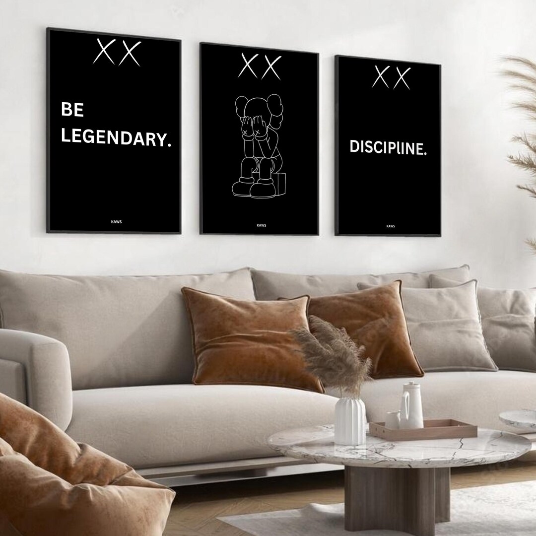 Kaws Wall Poster, Black Design Kaws Digital Poster, Wall Art Decoration ...