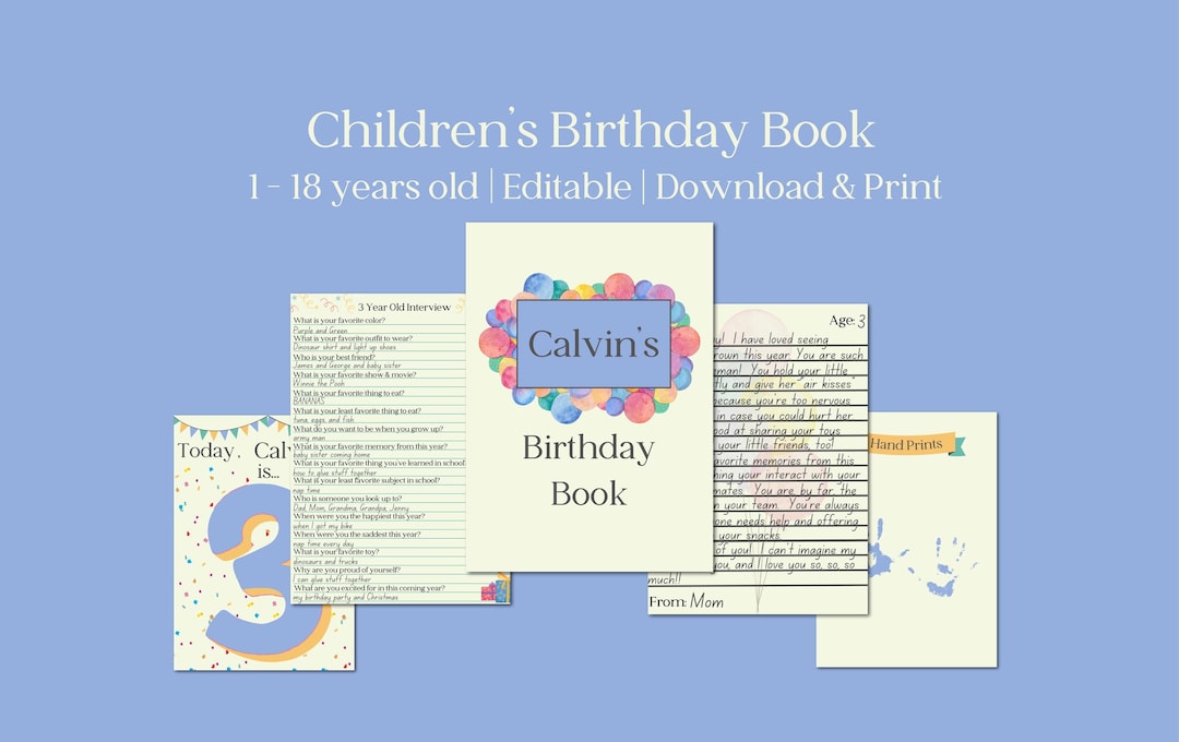 Fillable, Printable Children's Birthday Memory Book, Complete With Hand ...