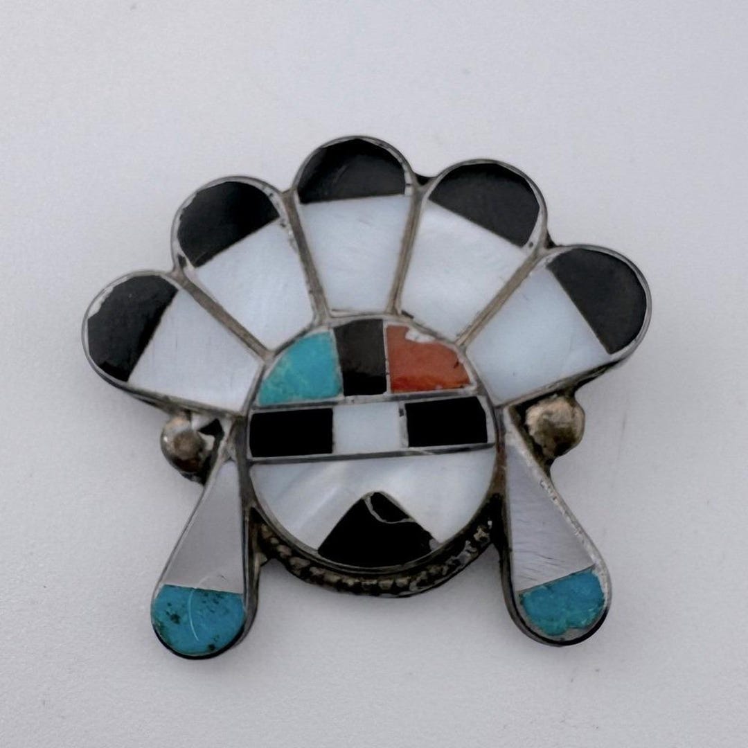 Old Vintage Zuni Native American Black and White Inlay Brooch Pin - Etsy
