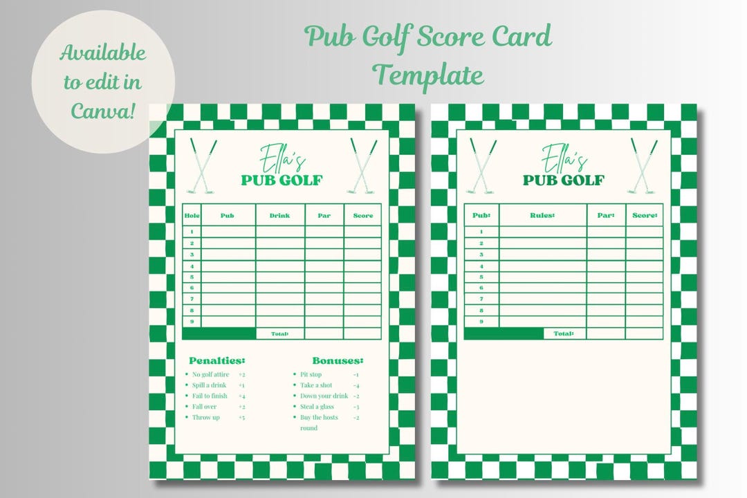 Green Bar Crawl Pub Golf Scorecard Digital Printable, Personalised ...