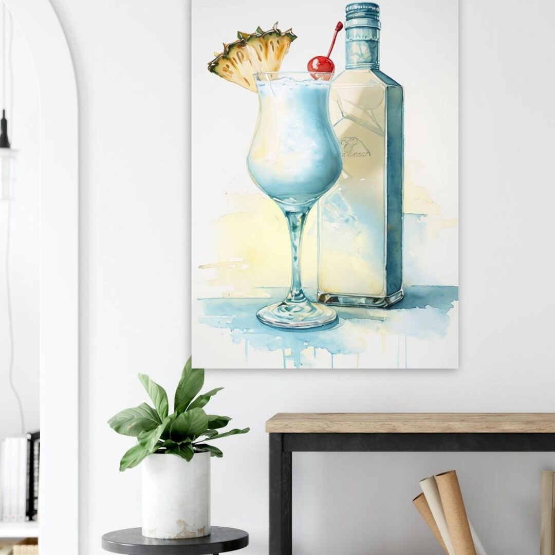Watercolor Pina Colada Cocktail Wall Print – Tropical Bar Decor - Etsy