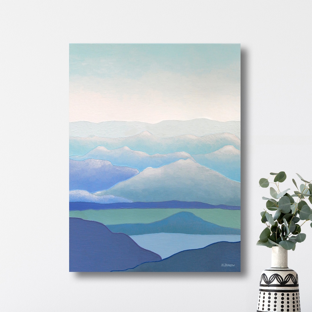 Blue Ridge Mountains Original Hand-painted Acrylic Painting Mid Century ...