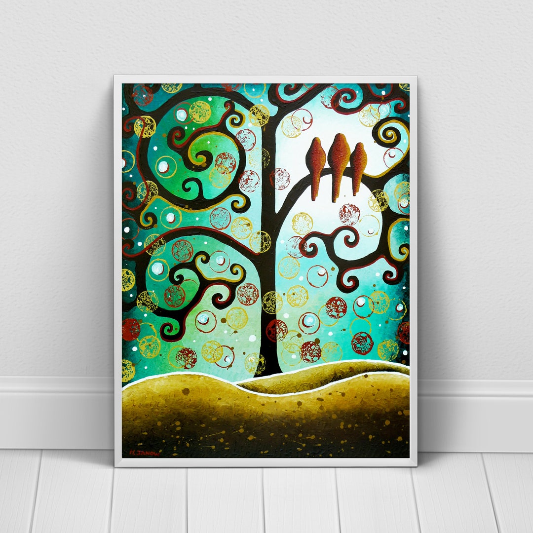 Tree of Life Art Print Bird Family Tree Art Turquoise Decor - Etsy