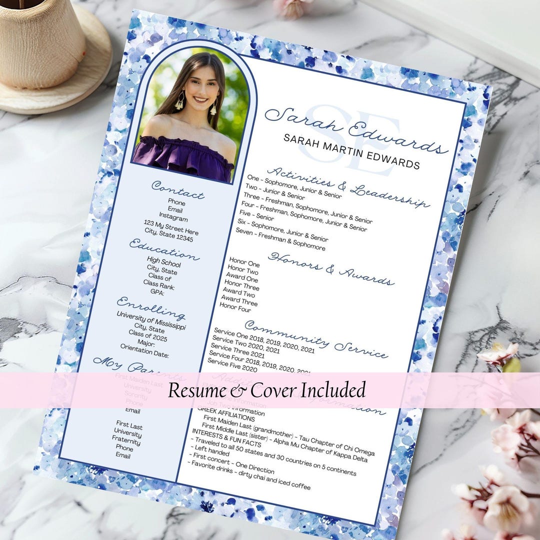 S.1 Sarah Sorority Resume Template | CANVA - Etsy