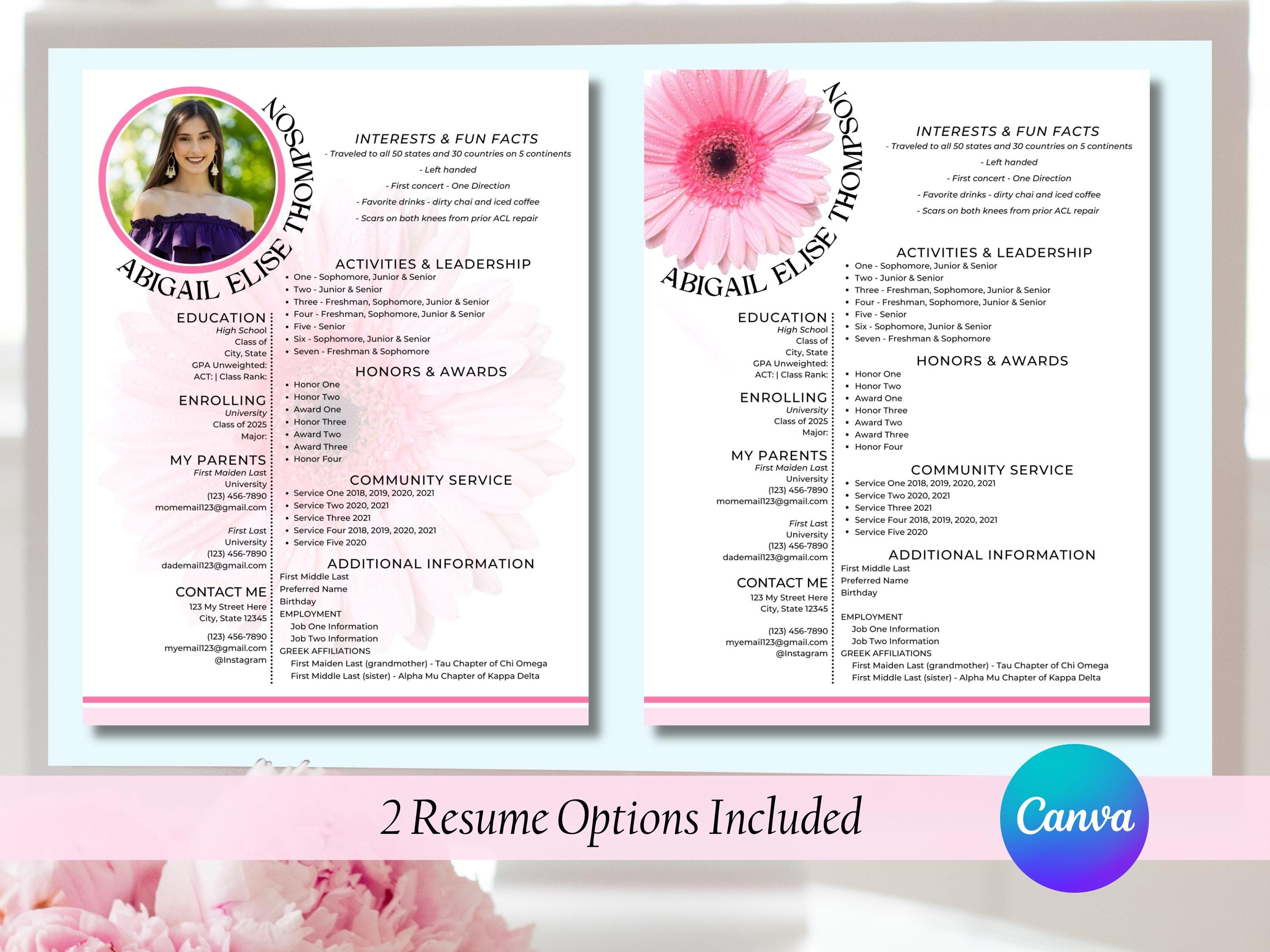 A.1 Abigail Sorority Resume Template | CANVA - Etsy