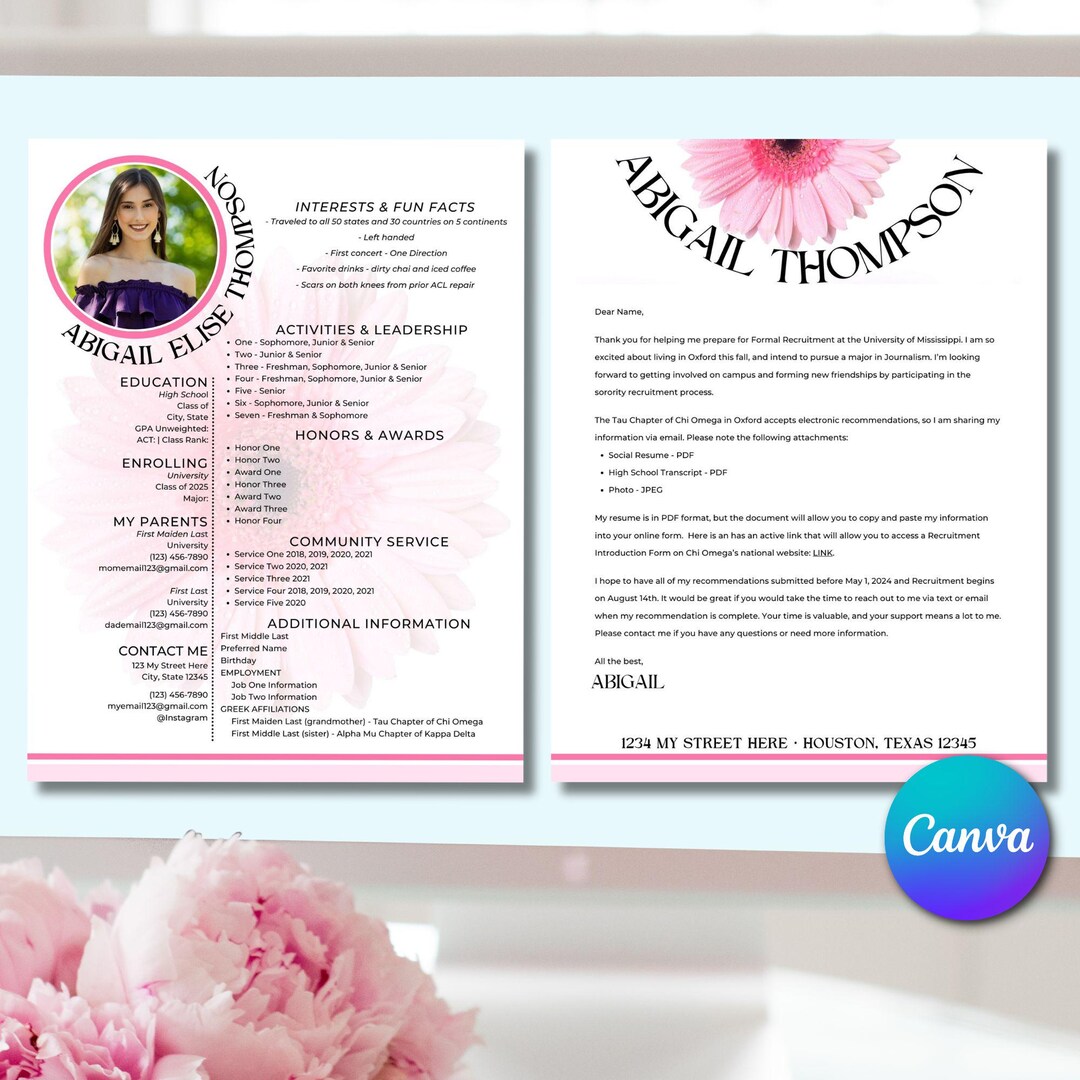 A.1 Abigail Sorority Resume Template | CANVA - Etsy