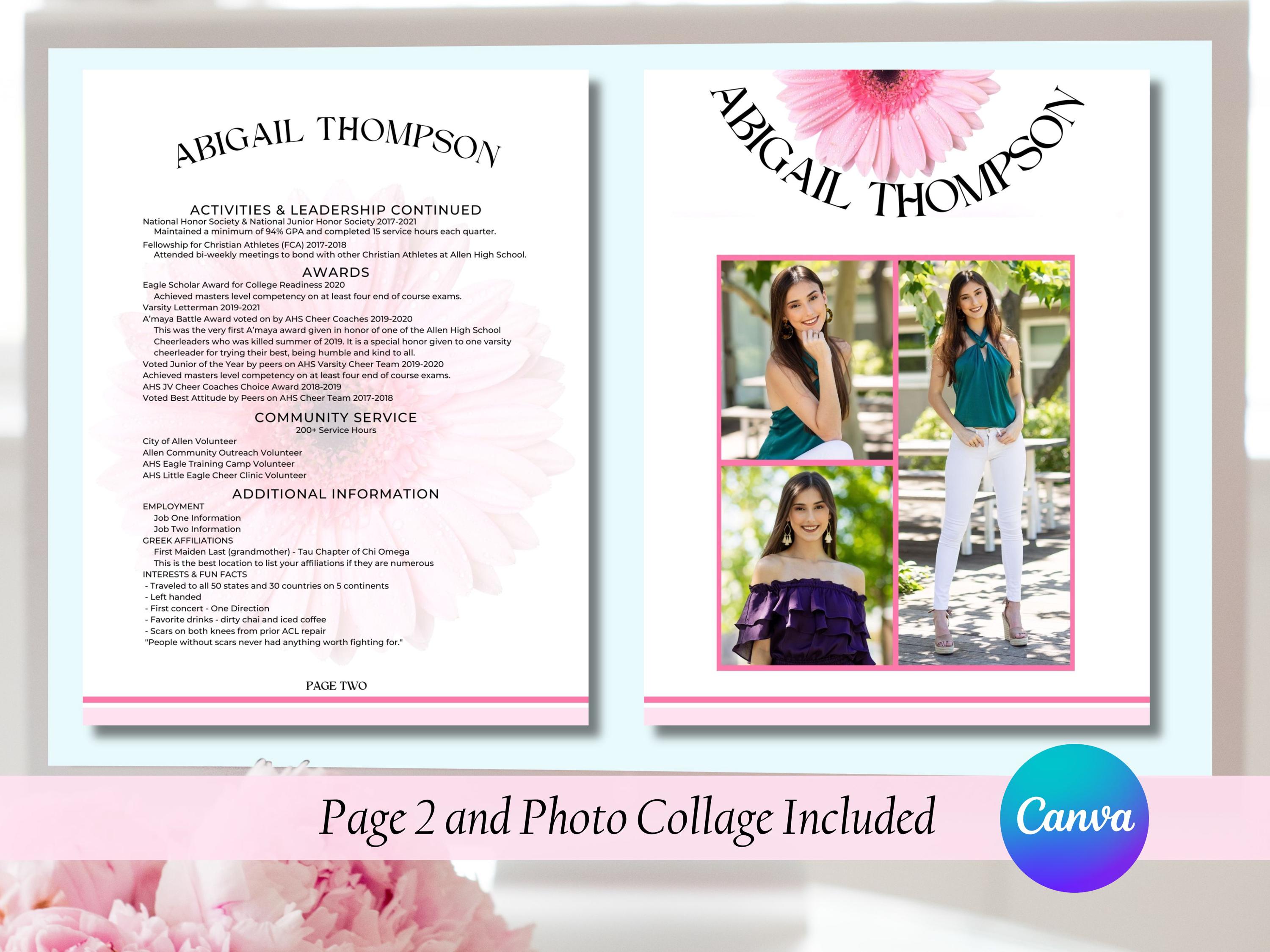 A.1 Abigail Sorority Resume Template | CANVA - Etsy