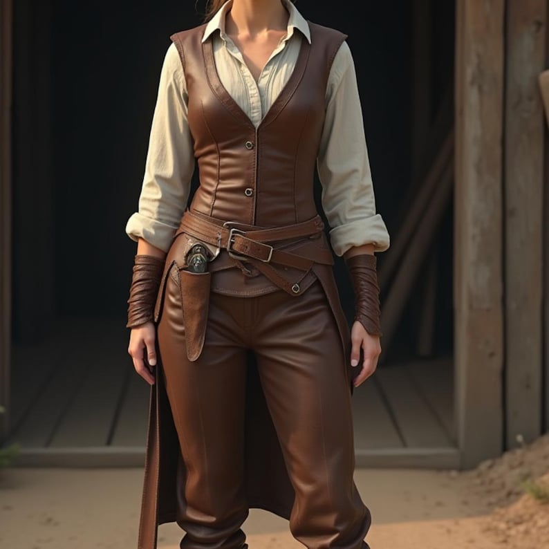 Women’s Brown Genuine Leather Huntress Costume | Medieval Ranger Pants ...
